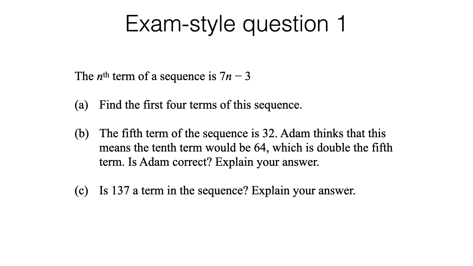 A23a – Generating terms of a sequence from either a term-to-term or a position-to-term rule ...
