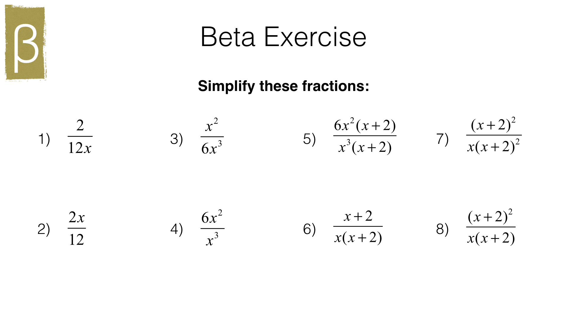Simplifying Algebraic Fractions Worksheet